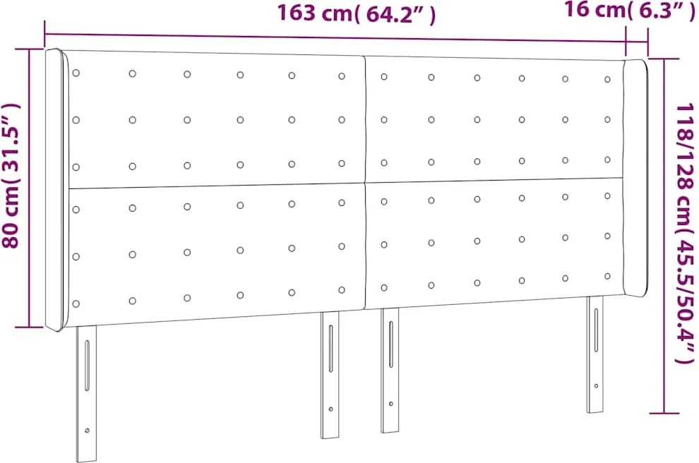 Čelo postele s LED černé 163 x 16 x 118/128 cm samet 3124538