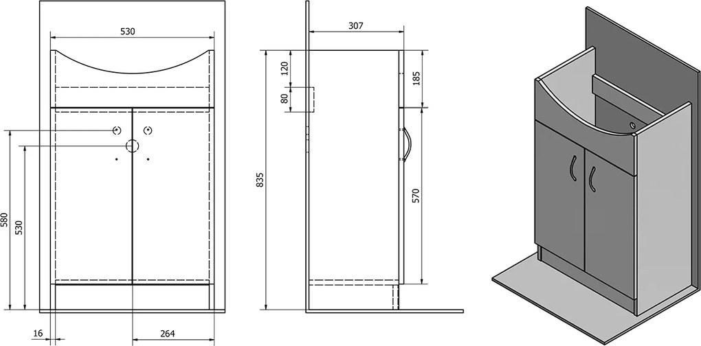 Aqualine Aqualine, SIMPLEX ECO 55 umyvadlová skříňka 53x83,5x30,7cm, SIME550