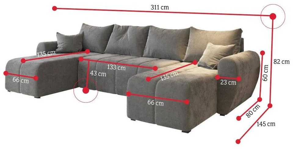 Rozkládací sedačka do U MADISON, 311x82x145, Cosmic 160