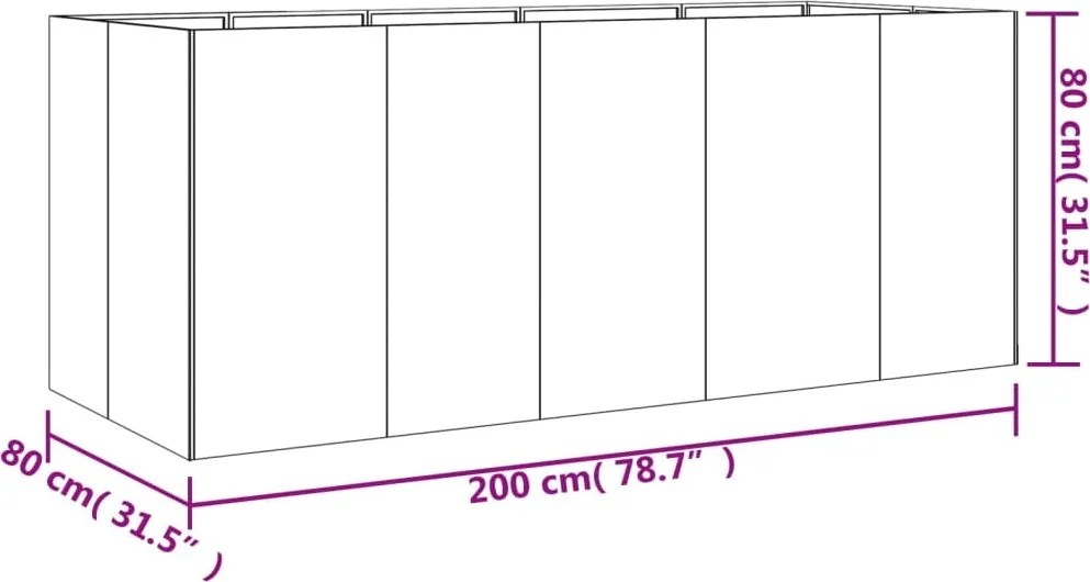 vidaXL Zahradní vyvýšený záhon 200 x 80 x 80 cm cortenová ocel [824539]
