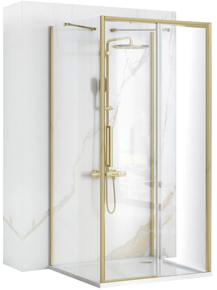 Rea Rapid Slide, 3-stěnný sprchový kout s posuvnými dveřmi 100(dveře) x 100(stěna) x 195 cm, 6mm čiré sklo, zlatý matný profil, KPL-04709