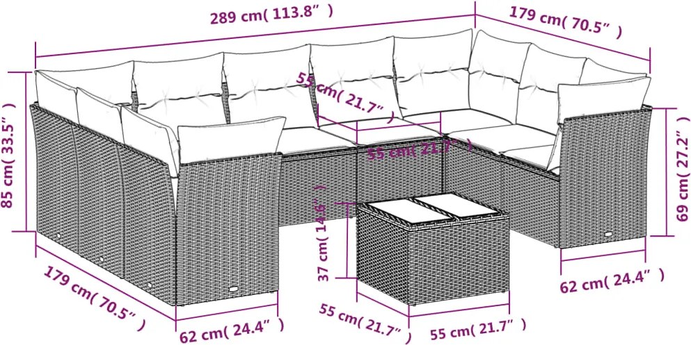 10dílná zahradní sedací souprava s poduškami béžová polyratan 3218138