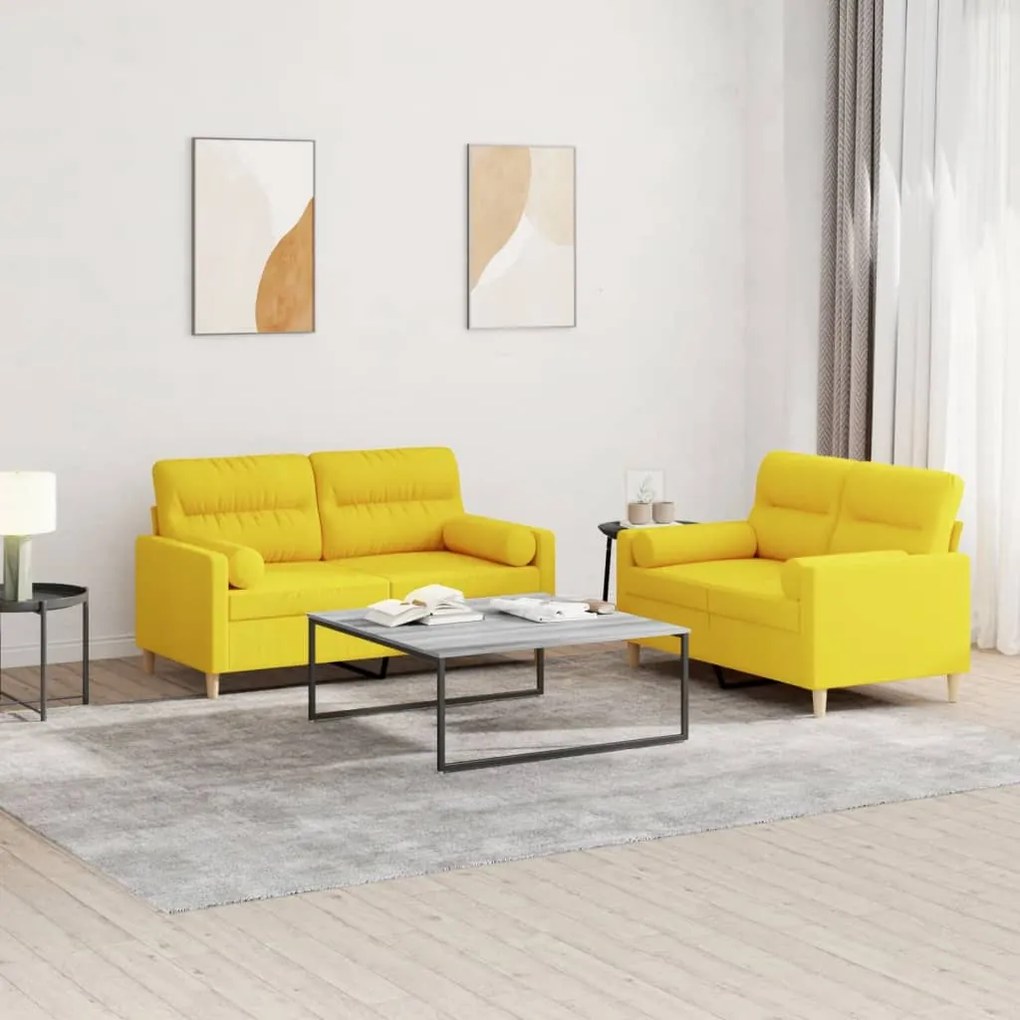 2dílná sedací souprava s polštáři světle žlutá textil 3201589