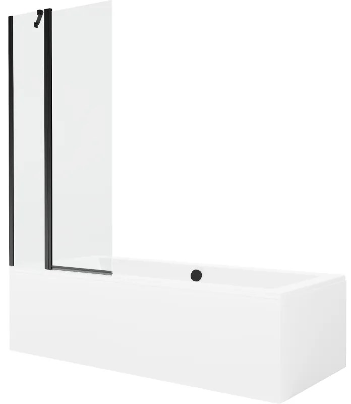 Mexen Cube obdélníková vana 180 x 80 cm s pláštěm 1-křídlovou zástěnou 80 cm, Průhledné, Černá - 550518080X9408117000