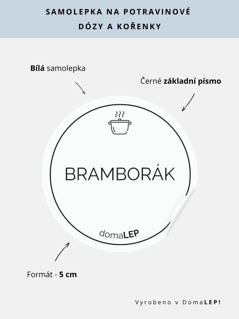 Samolepka na kořenky BRAMBORÁK bílá 5 cm základní písmo