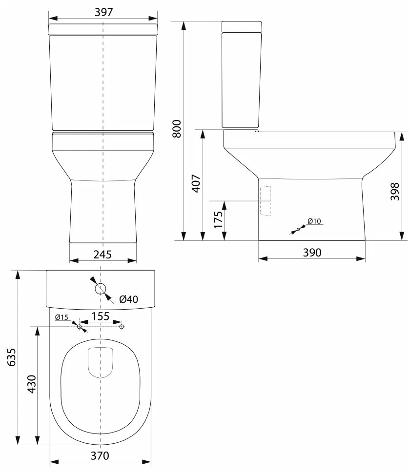 Aqualine VERMET WC kombi mísa, spodní/zadní odpad, bílá VR038