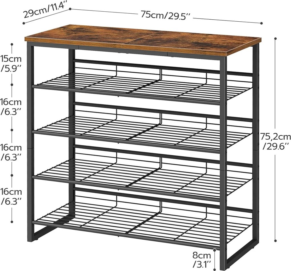 Botník Vasagle Fenaro 75,2 cm hnědý/černý