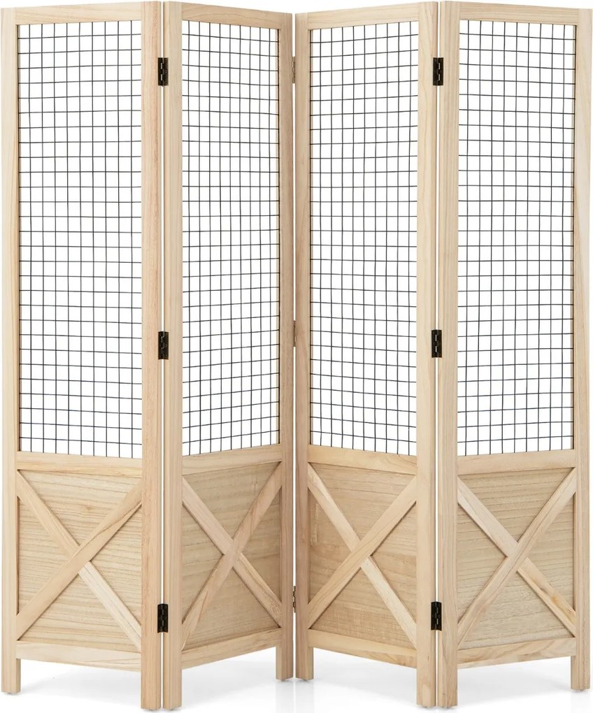 Costway Skládací zástěna dělicí příčka 4dílná příčka dřevěný rám – 151 × 144 cm