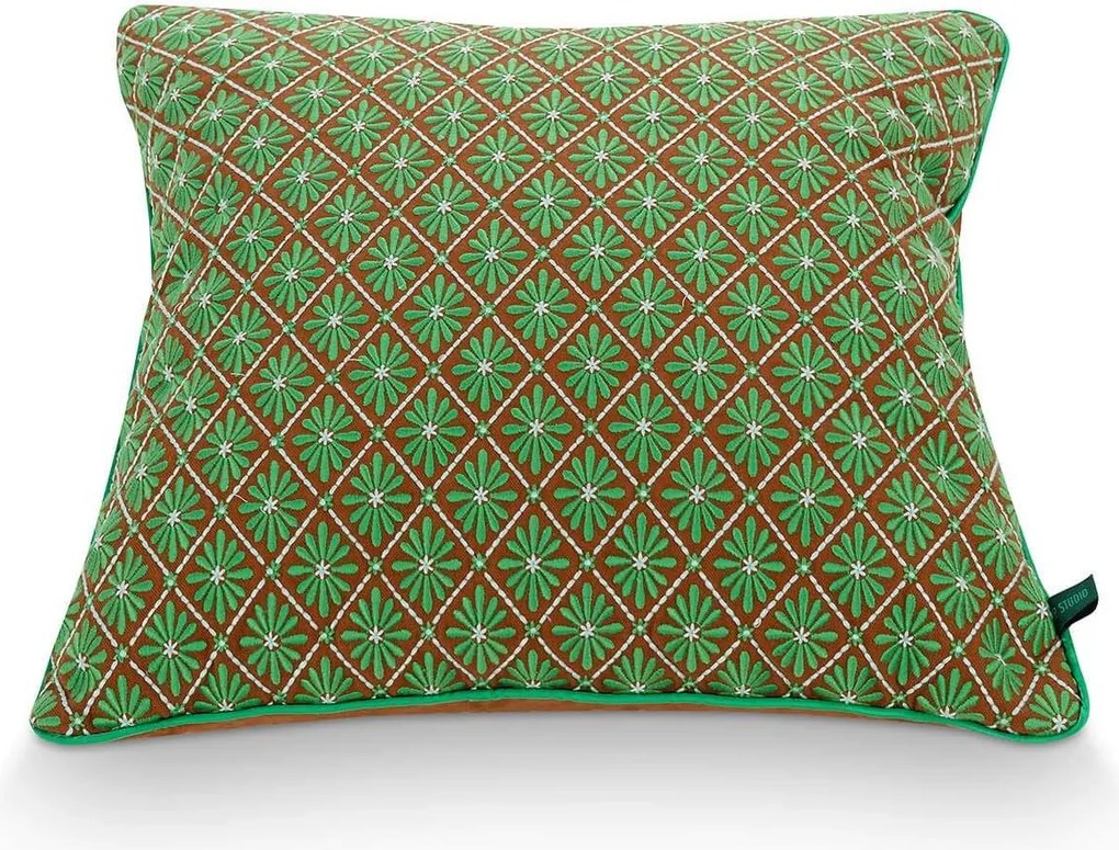 Pip Studio dekorační polštář Giyani Embroidery 50 x 50 cm - zelený (Luxusní dekorační polštář s výšivkou)