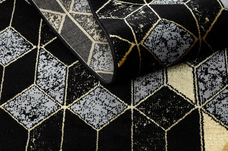 Dywany Łuszczów, Běhoun Gloss 400B 86 3D geometric black/gold, 70x300, černá, obývací pokoj