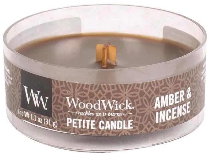 WoodWick - vonná svíčka Petite, Amber & Incense (Ambra a kadidlo) 31g