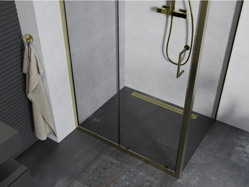 Mexen Apia sprchový kout s posuvnými dveřmi 105 (dveře) x 70 (stěna) cm, 5mm čiré sklo, zlatý profil, 840-105-070-50-00
