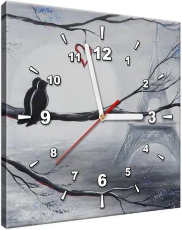 Tištěný obraz s hodinami Ptačí romantika v Paříži 30x30cm ZP3440A_1AI