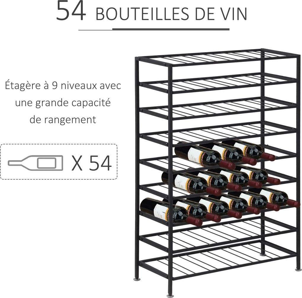 HOMCOM Stojan na víno s kapacitou 54 lahví 63D x 25Š x 91V cm černý kov | Aosom