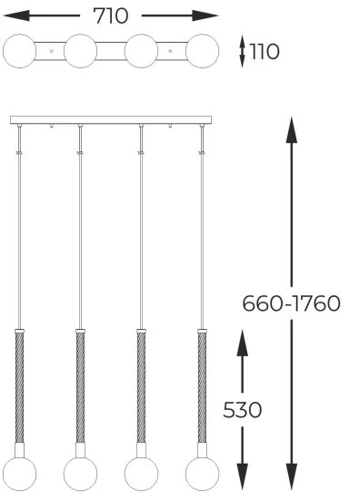 Zuma Line P0583-04A-2GHF - Lustr na lanku MIDA 4xG9/6W/230V mosaz