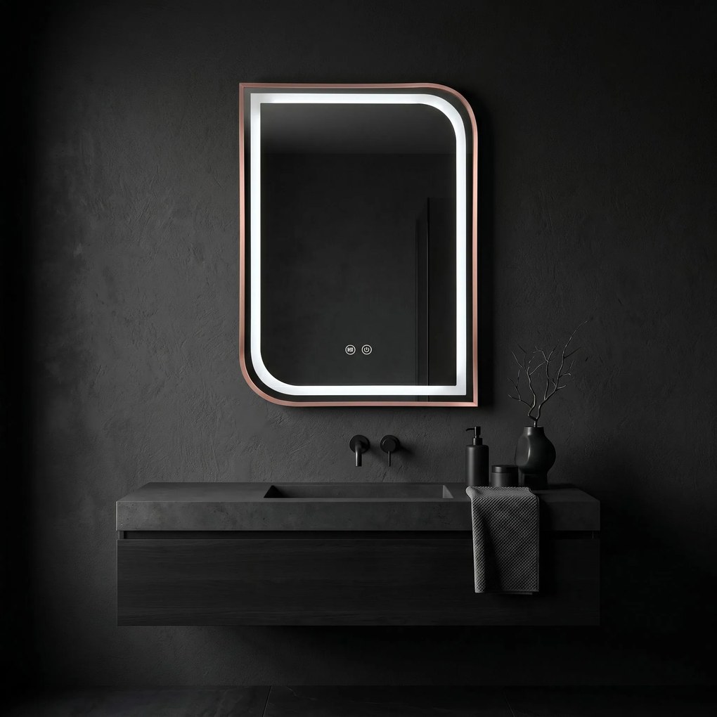 Rea ZONE, LED zrcadlo 50x70cm v rámu, broušené růžové zlato, HOM-00304