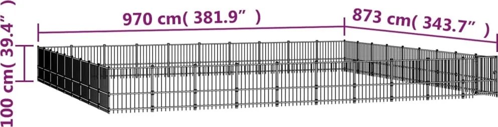 vidaXL Venkovní psí kotec ocel 84,68 m² [3124661]