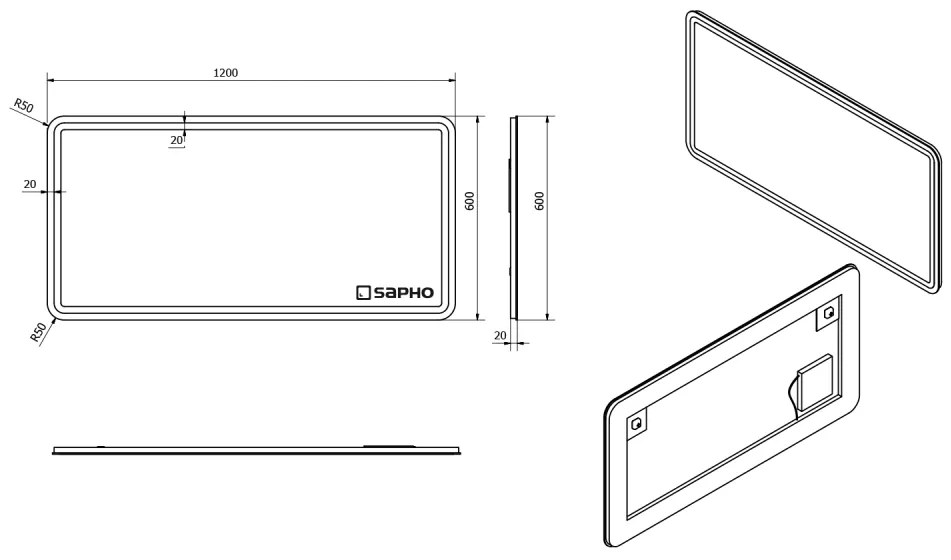 Sapho NYX zrcadlo s LED osvětlením 1200x600mm NY120