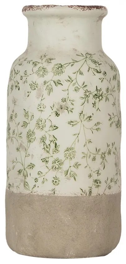 Béžová keramická váza se zelenými květy Jenia L - Ø 15*32 cm