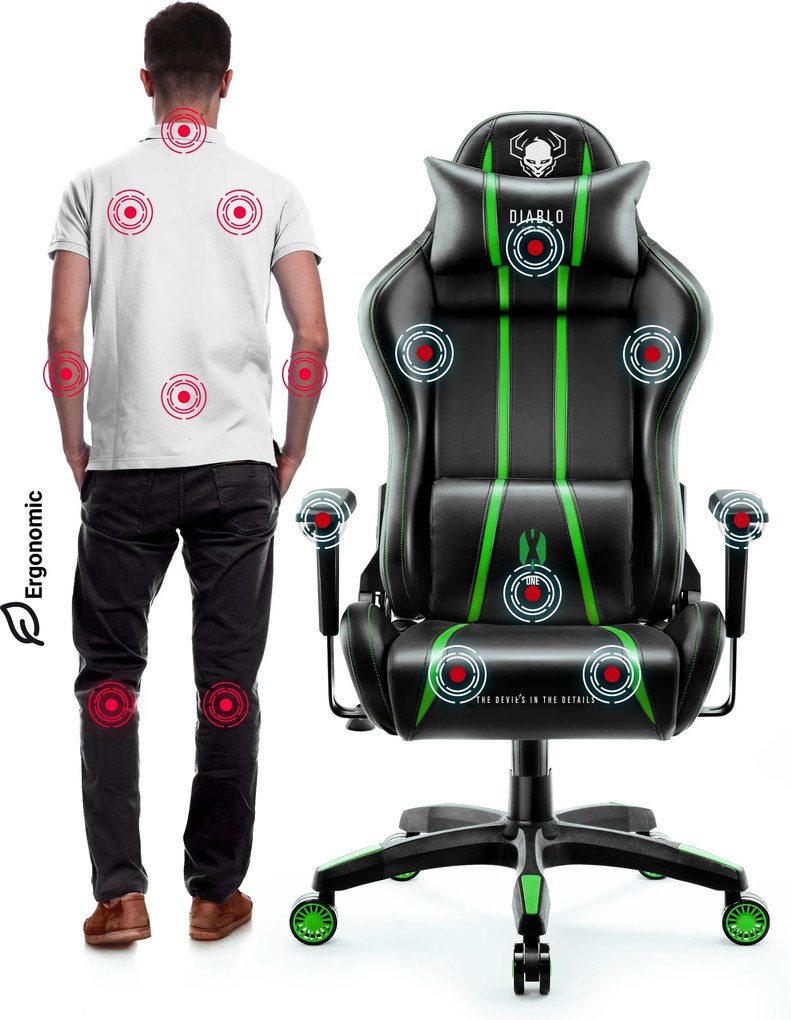 Herní křeslo z eko kůže Normal Size, černý-zelený: Diablo X-One 2.0