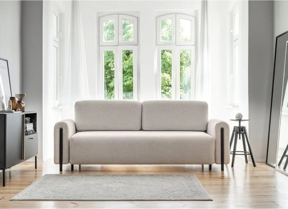 Béžová rozkládací/s úložným prostorem pohovka z textilie bouclé 244 cm Arcadova – ELTAP