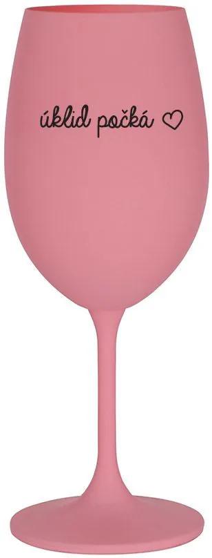 ÚKLID POČKÁ - růžová sklenice na víno 350 ml