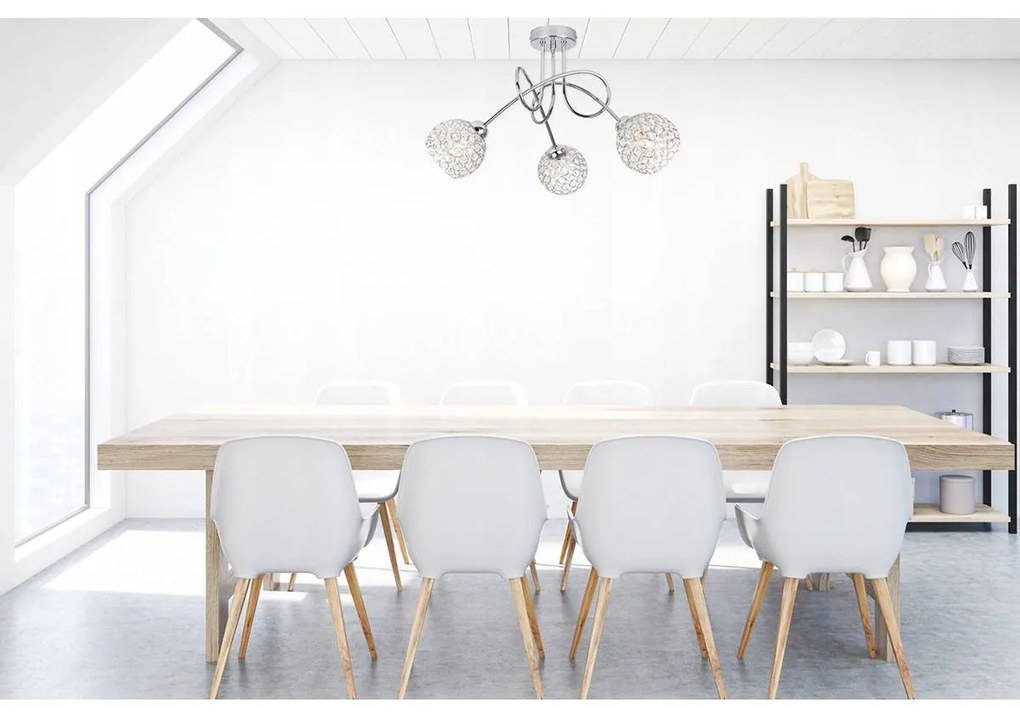 Stropní svítidlo Crystal, 3x stříbrné křišťálové stínítko, ch