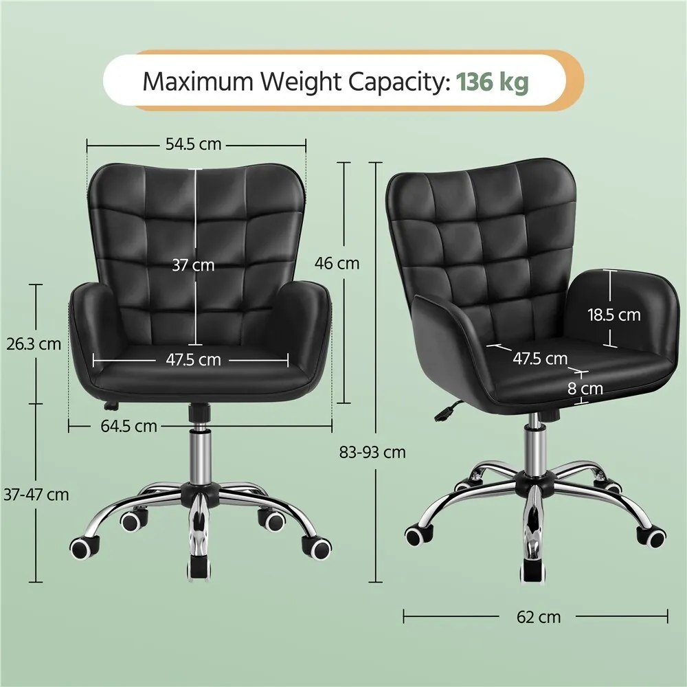 Kancelářská židle Yaheetech – černá, 65,5 cm (délka) × 64,5 cm (šířka) × 83 cm – 93 cm (výška) (266457291649)
