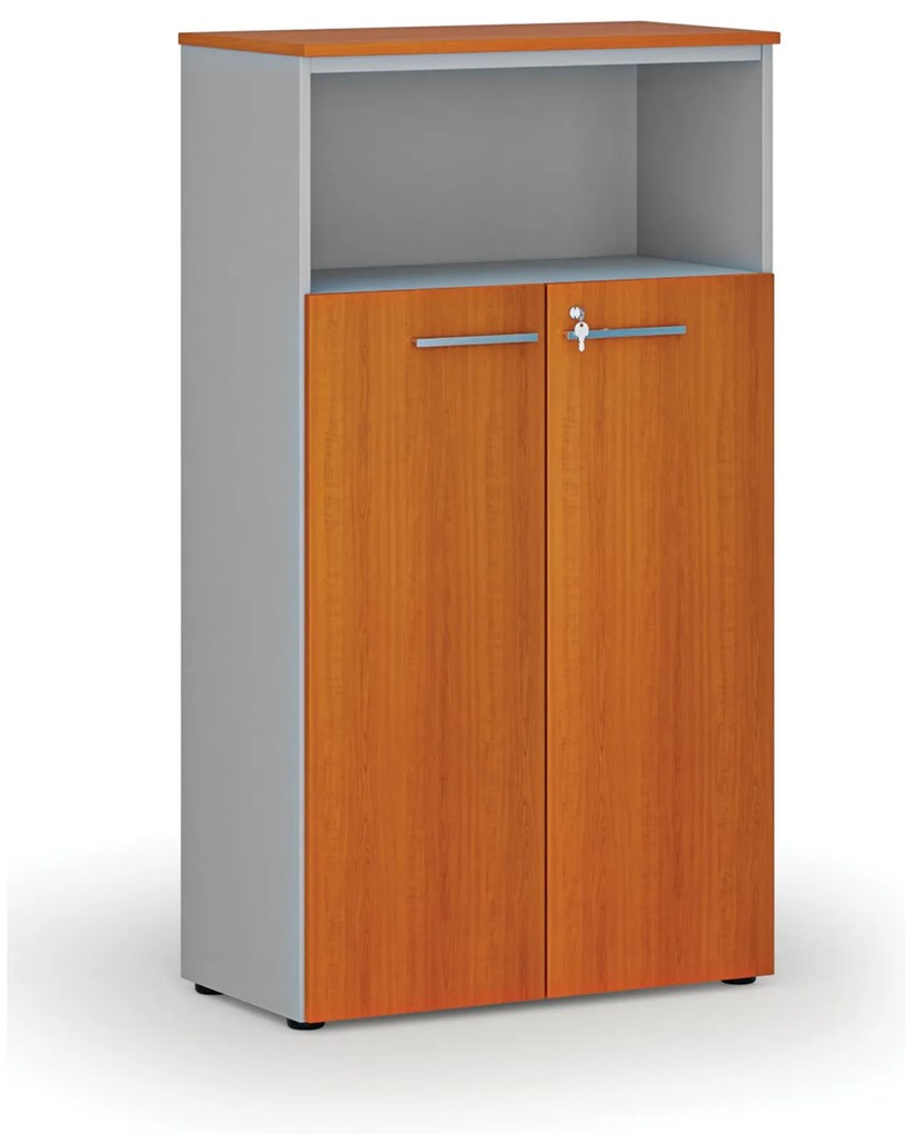 Kombinovaná kancelářská skříň PRIMO GRAY, dveře na 3 patra, 800 x 420 x 1434 mm, šedá/třešeň