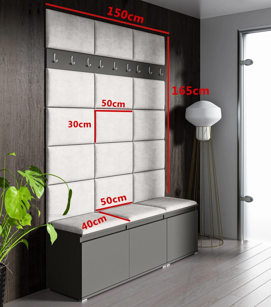 Eka Předsíňová stěna s čalouněnými panely Trinity 6 - Grafit / Tmavá béžová 2305