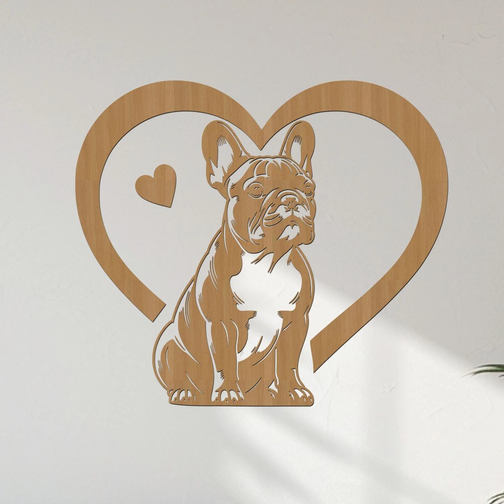 dřevo života Dřevěná samolepka Francouzského buldočka v srdci Zvolte rozměr (cm): 60x52, Zvolte barvu dekoru: Černá