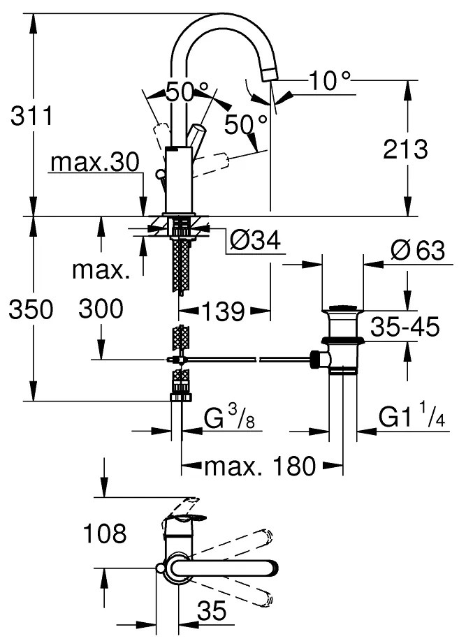 GROHE Start - Páková umyvadlová baterie, velikost L, chrom 23554001