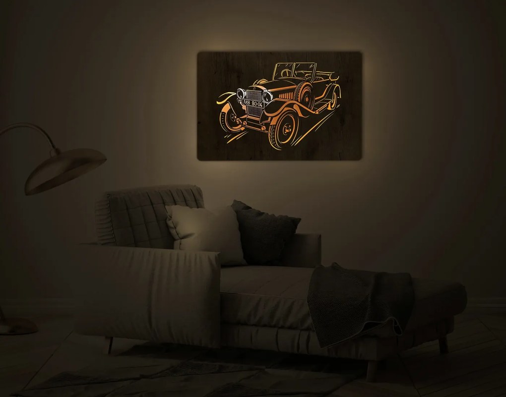 Li-Go "Veterán" světelný obraz s baterií 90x62cm varianta: ovládání na obraze bez dálkového ovladače, provedení: dub světlý