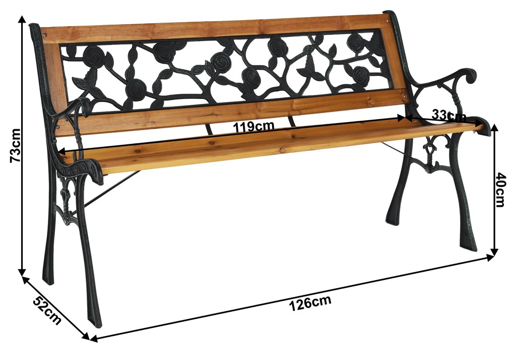 Zahradní lavička FAIZA ocel a plast černý, dřevo přírodní