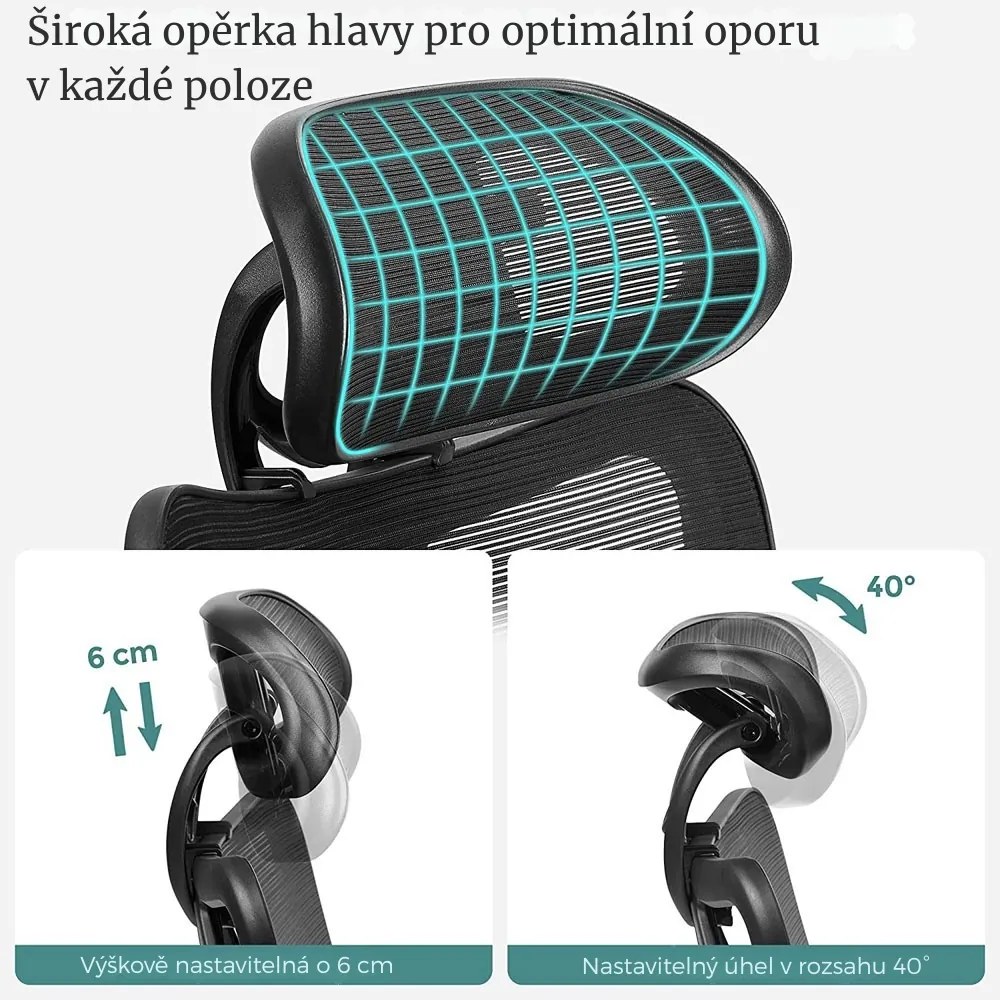 Kancelářská židle s opěrkou hlavy MAGNUS, max. 150 kg, černá SongmicsHome