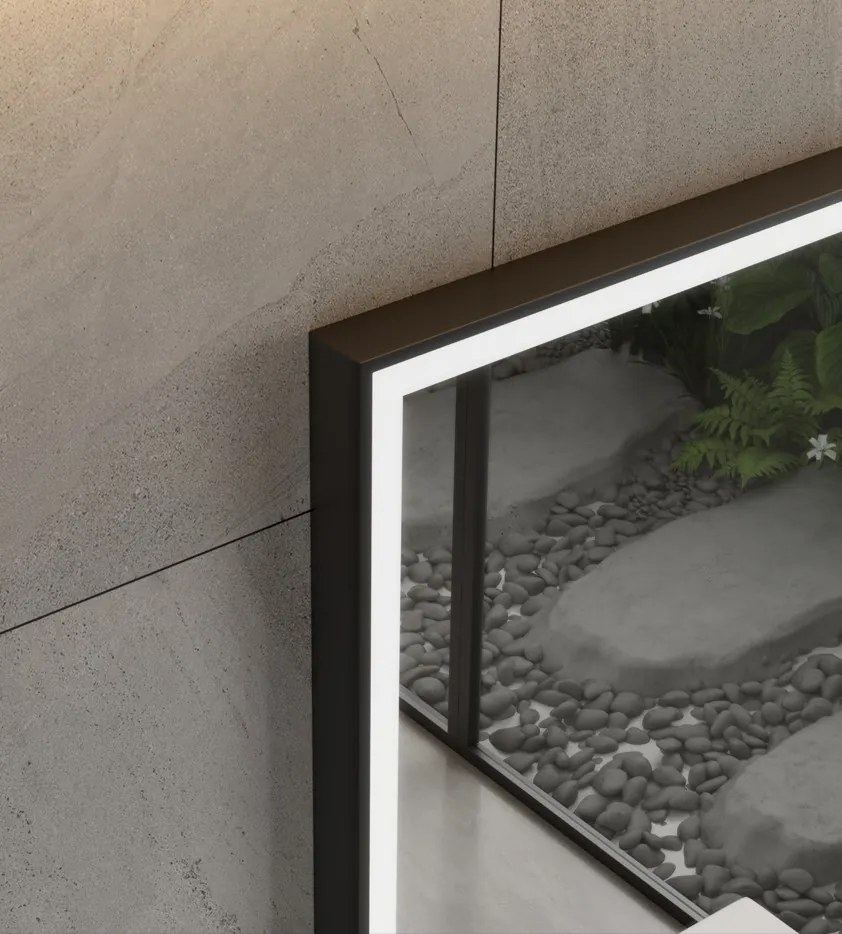 Erga Samira, LED zrcadlo 60x80cm v černém rámu, 2185 lm, 3 barvy světla, přední osvětlení, ERG-V01-SAMIRA-6080-BK