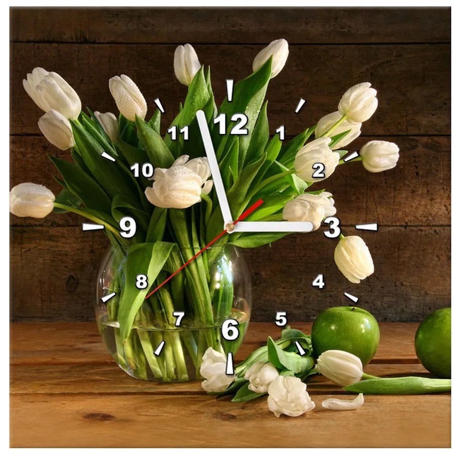 Gario Obraz s hodinami Okouzlující bílé tulipány Rozměry: 100 x 40 cm