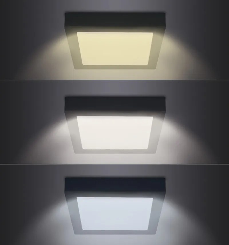 Solight LED mini panel CCT, přisazený, 24W, 1800lm, 3000K, 4000K, 6000K, čtvercový, černá barva