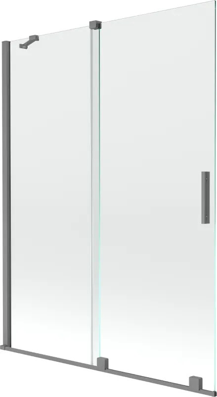 Mexen Velar, 2-křídlová posuvná vanová zástěna 130 x 150 cm, 8mm čiré sklo, broušený grafit, 896-130-000-01-95
