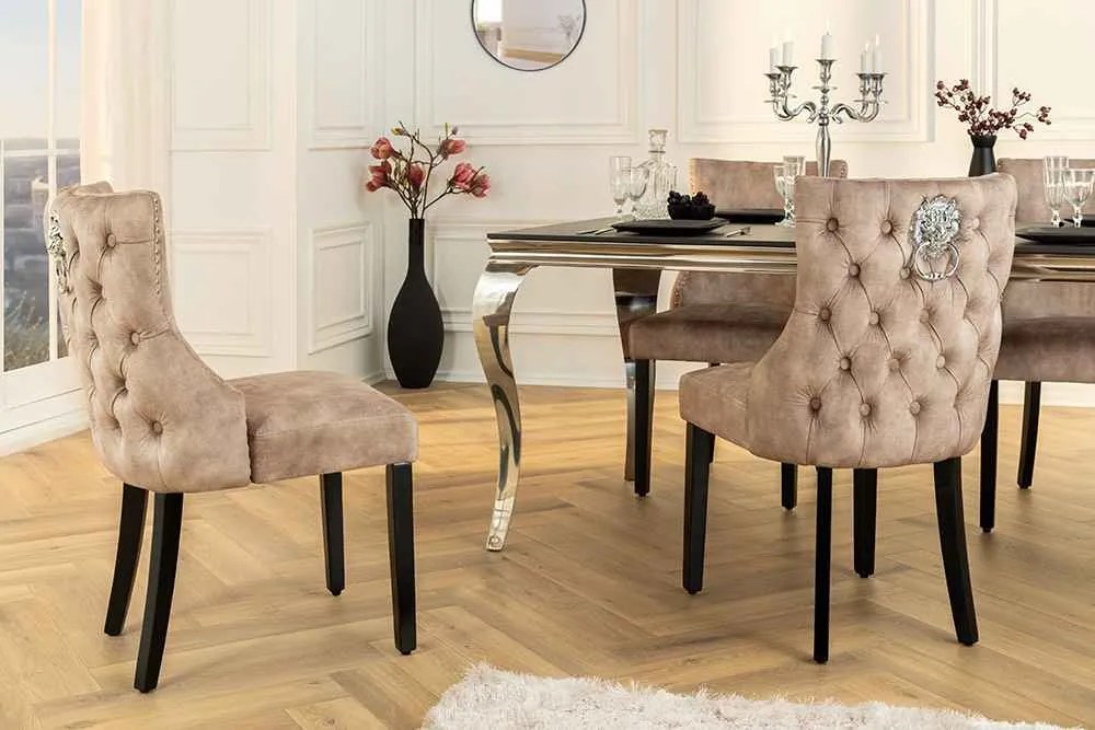 Designová židle Queen II Lví hlava béžový samet
