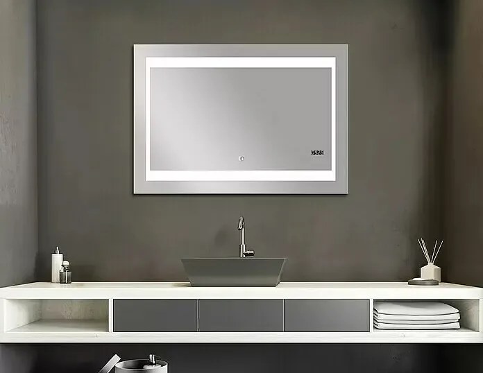 Zrcadlo s LED osvětlením DSK Silver Futura / 100 x 70 cm / dotykový spínač / neutrální bílá