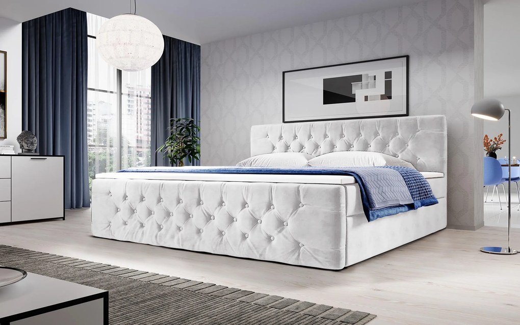 Boxspring postel VELUTTO s úložným prostorem, eko kůže Velikost postele: 120 × 200 cm, Barva EKO kůže: Šedá EKO kůže, Výběr matrace: Oboustranná…