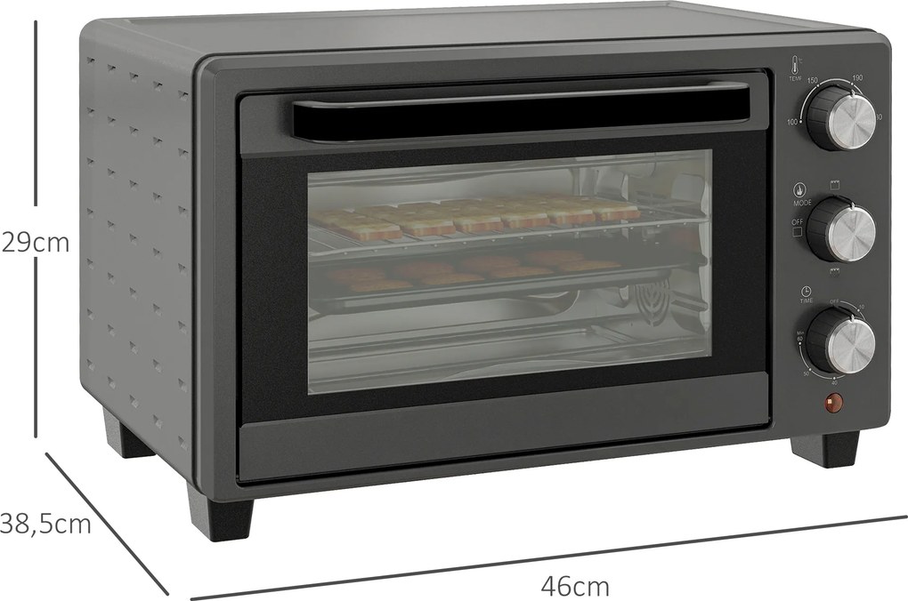 HOMCOM Mini trouba 21L 1400W 60 min. časovač, malá trouba s nastavitelnou dobou pečení 100 °C-230 °C, mini trouba s pečicím plechem, drátěný rošt, ne…