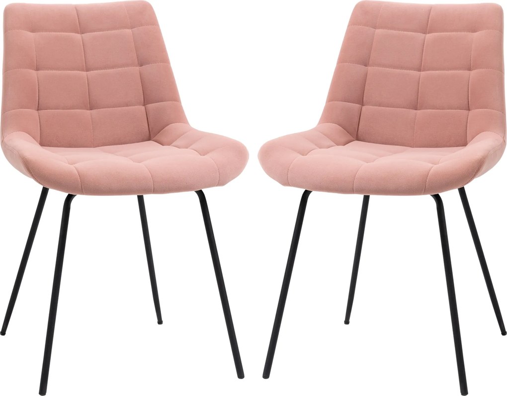 HOMCOM Sada 2 Jídelních Židlí - Čalouněné Růžové Židle s Opěrkou, Sametový Potah, Retro Design, Ocelové Nohy, 50 x 61 x 79 cm | Aosom