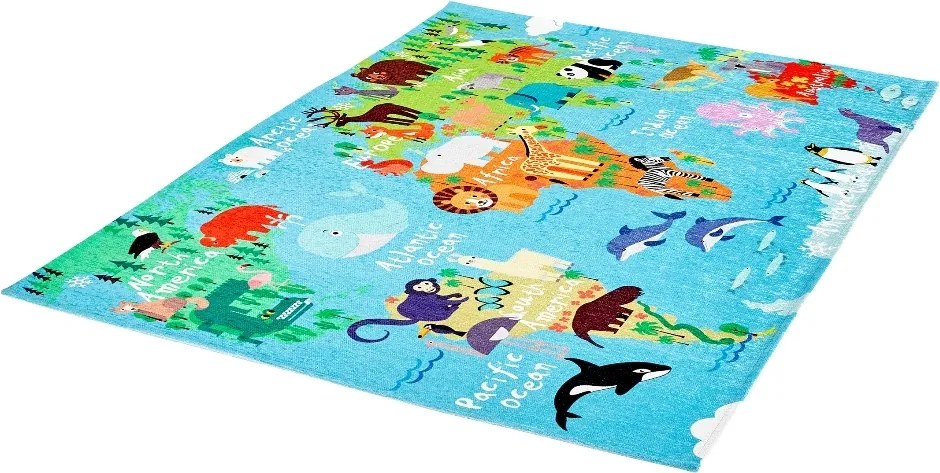 DOPREDAJ: 80x120 cm Dětský kusový koberec Torino kids 233 WORLD MAP, 80x120, viacfarebná, detská izba, Obsession
