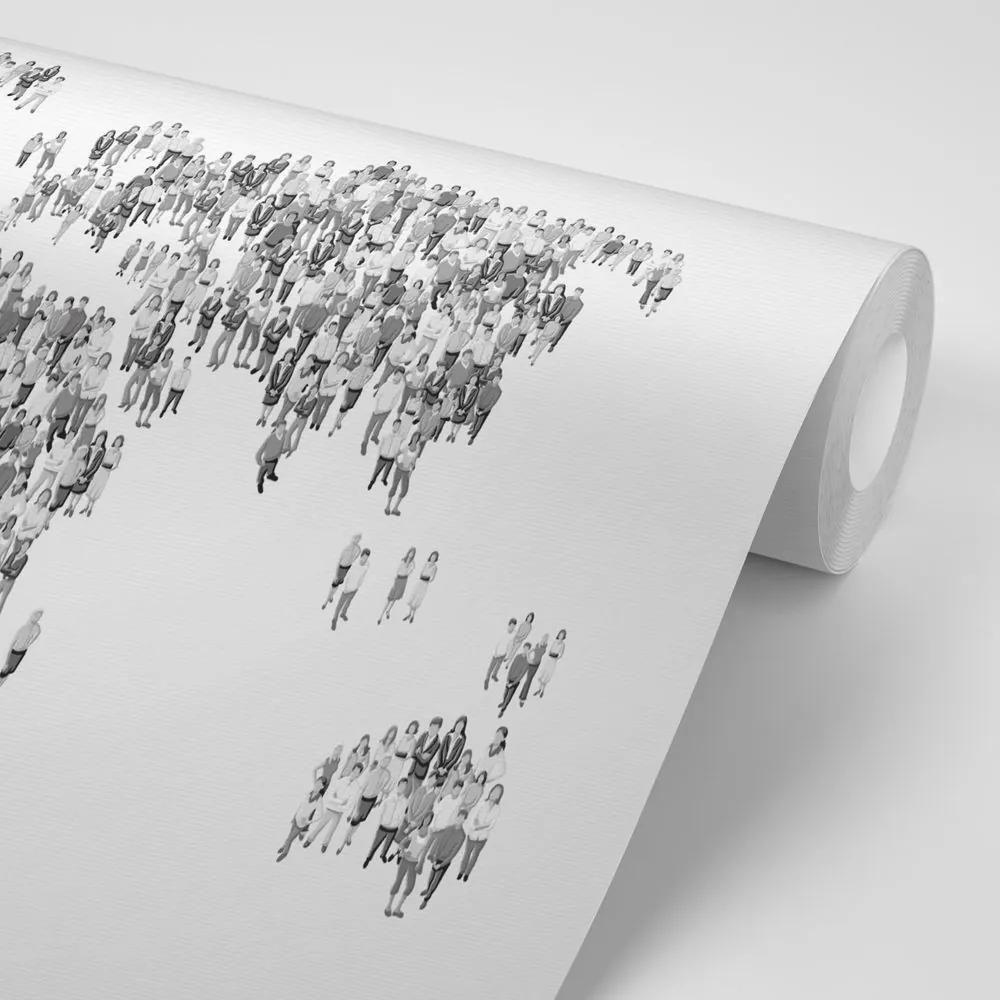 Tapeta černobílá mapa světa sestávající z lidí