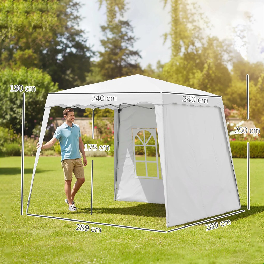 Outsunny skládací altán vodotěsný 2,4 x 2,4 m UV 50+ nastavitelná výška s lany kolíky boční stěna taška na přenášení Oxford White | Aosom.de