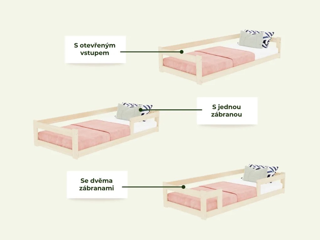 Benlemi Nízká jednolůžková postel ze dřeva SAFE 5v1 se zábranou Zvolte barvu: Béžová, Zvolte rozměr: 140x200 cm, Zvolte zábranu: S jednou zábranou