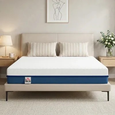 HOMCOM matrace 140x190 cm, matrace pro dvě osoby, paměťová pěna se zeleným čajem, snímatelný pratelný potah, střední tuhost