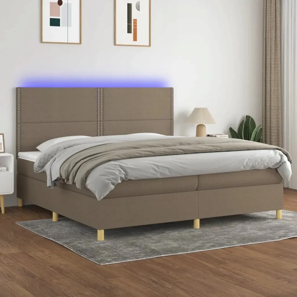 Fionshop 264253717 Box spring postel s matrací a Led taupe 200x200 cm tex